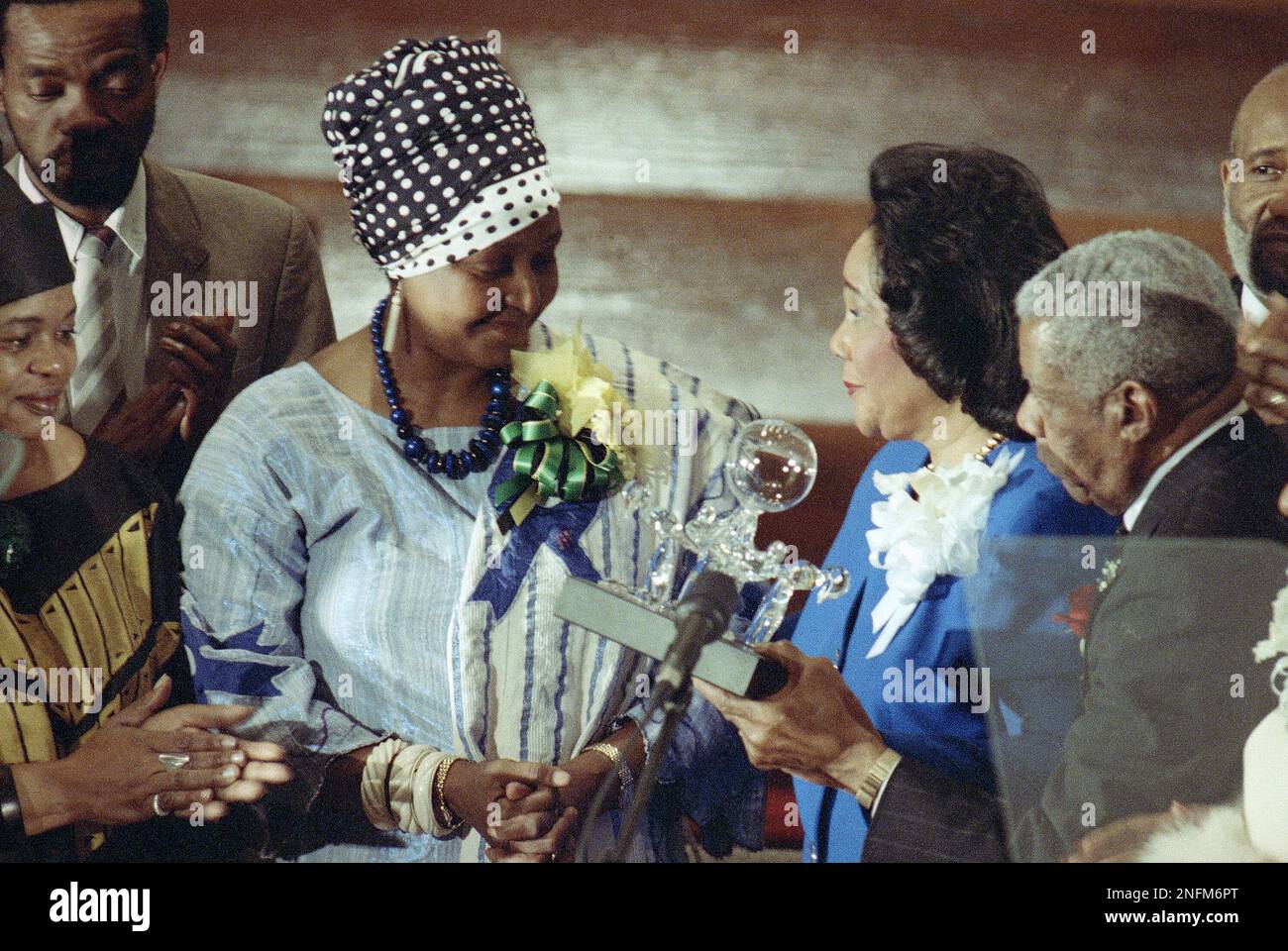 Mrs. Winnie Mandela, left, shown with Mrs. Coretta Scott King, who gave ...