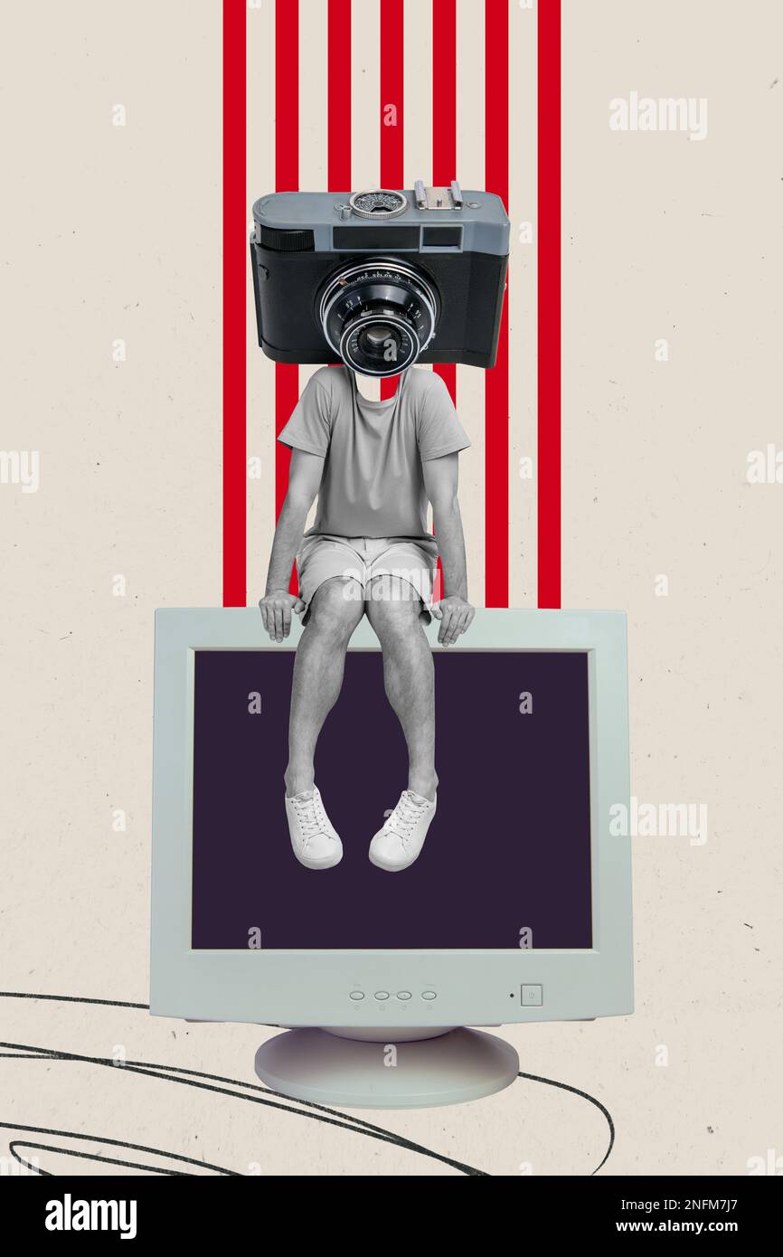 Composite collage photo of headless absurd cameraman addicted review ...