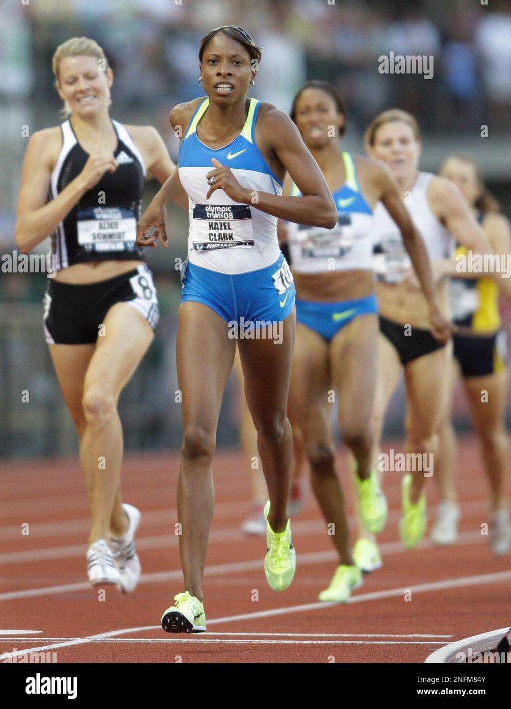 Hazel Clark crosses the finish line to win the women's 800 meter final ...