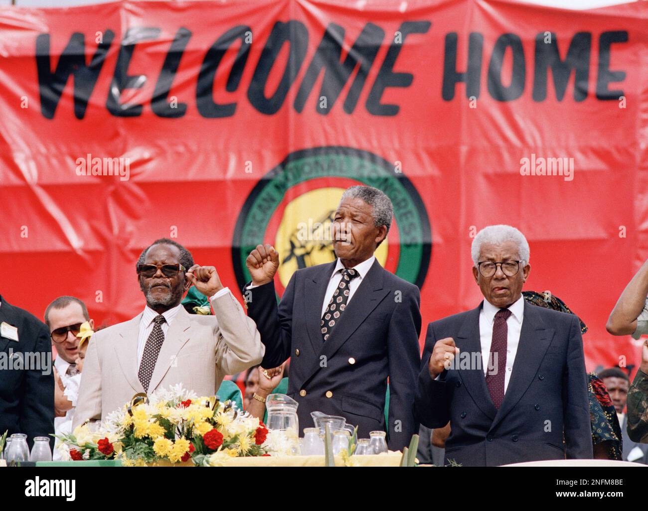 African National Congress (ANC) leadership standing from left: Oliver ...