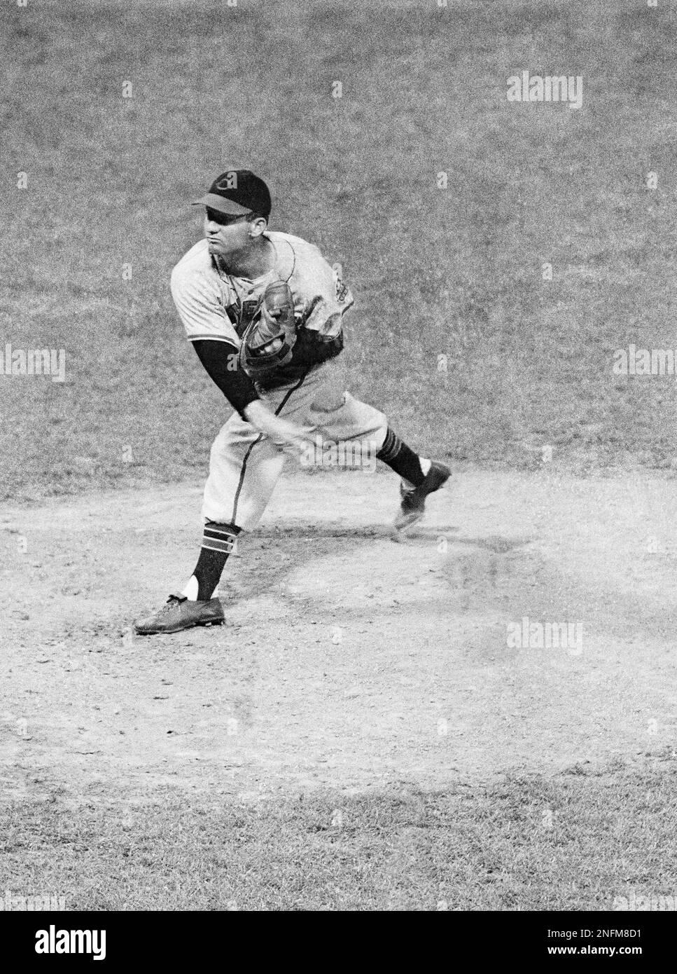 Pitcher Bob Lemon of the Cleveland Indians on the mound during his no ...