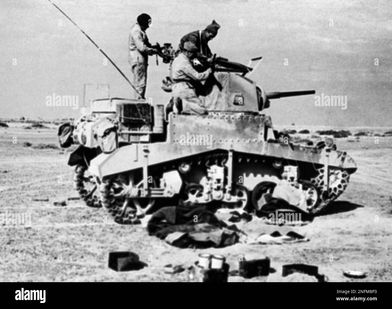 An American-made light tank knocked out of battle in the North Africa ...