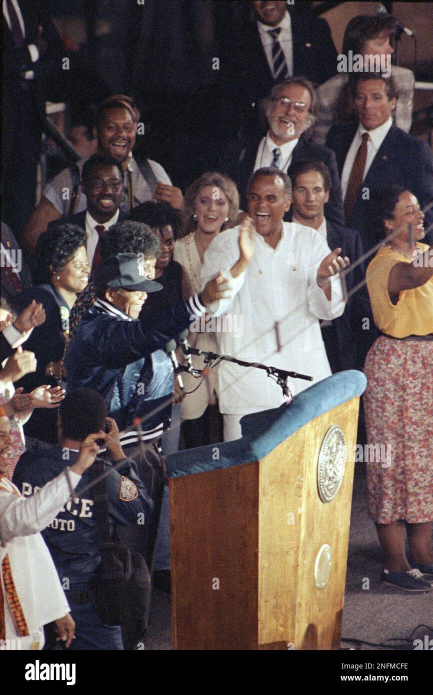 Nelson Mandela waves to the crowd after being presented with a New York ...