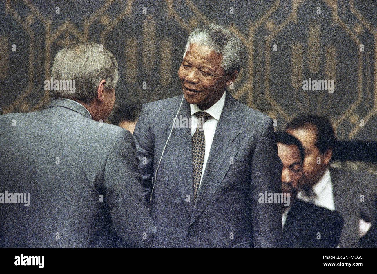 Nelson Mandela, president of the African National Congress, shown with ...
