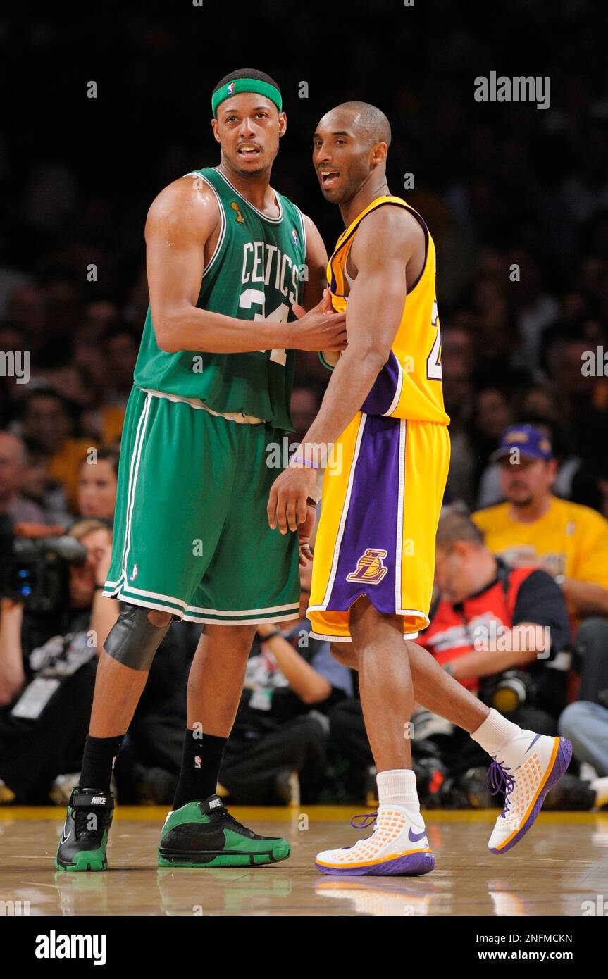 Boston Celtics' Paul Pierce and Los Angeles Lakers Kobe Bryant in the ...