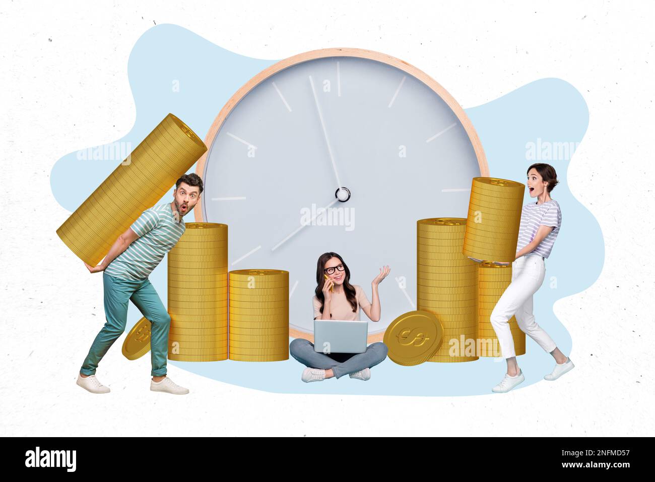 Composite photo artwork collage of young business company teamworking ... Composite photo artwork collage of young business company teamworking ...