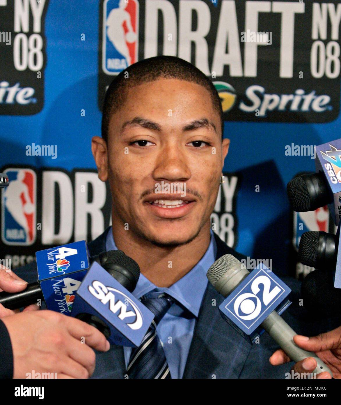 NBA Draft prospect Derrick Rose responds to questions during a news ...