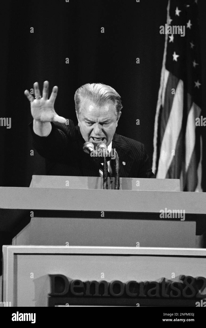 Sen. Robert Byrd of West Virginia reads a report to the Democratic ...