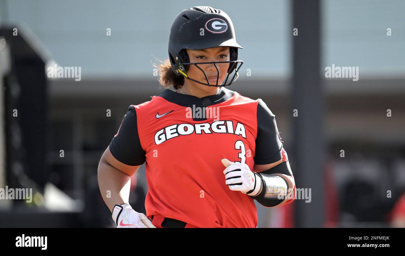 Georgia's Jaiden Fields jogs to first base during an NCAA college ...