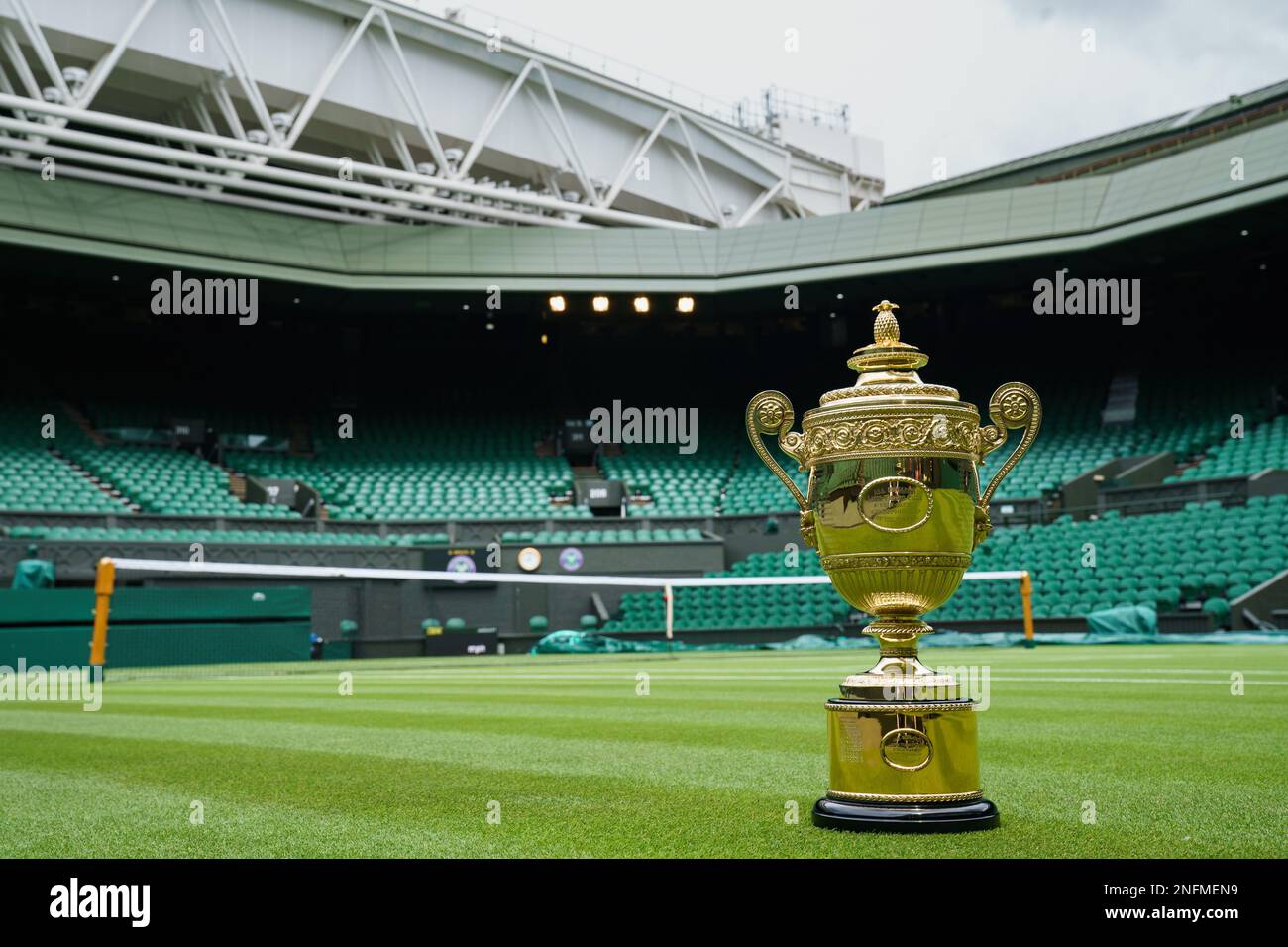 The Gentlemen's Singles Trophy on Centre Court of The Wimbledon ...
