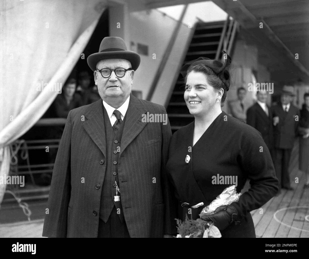 D.F. Malan, Prime Minister of South Africa, and his wife Maria, arrive ...