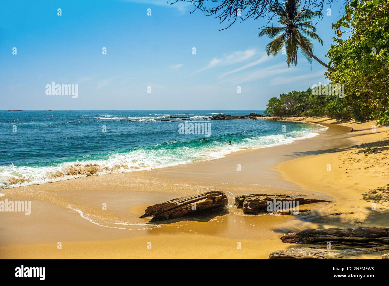 Tropical sandy beaches at Goyambokka near Tangalle on the south coast ...