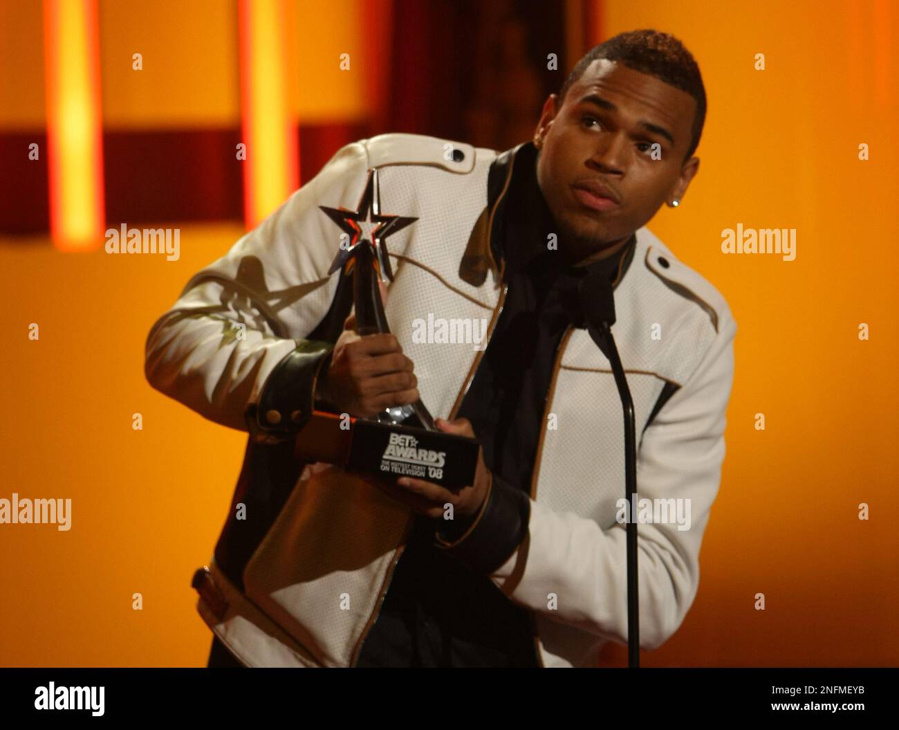 Chris Brown on stage at the BET Awards on Tuesday June 24, 2008 in Los ...