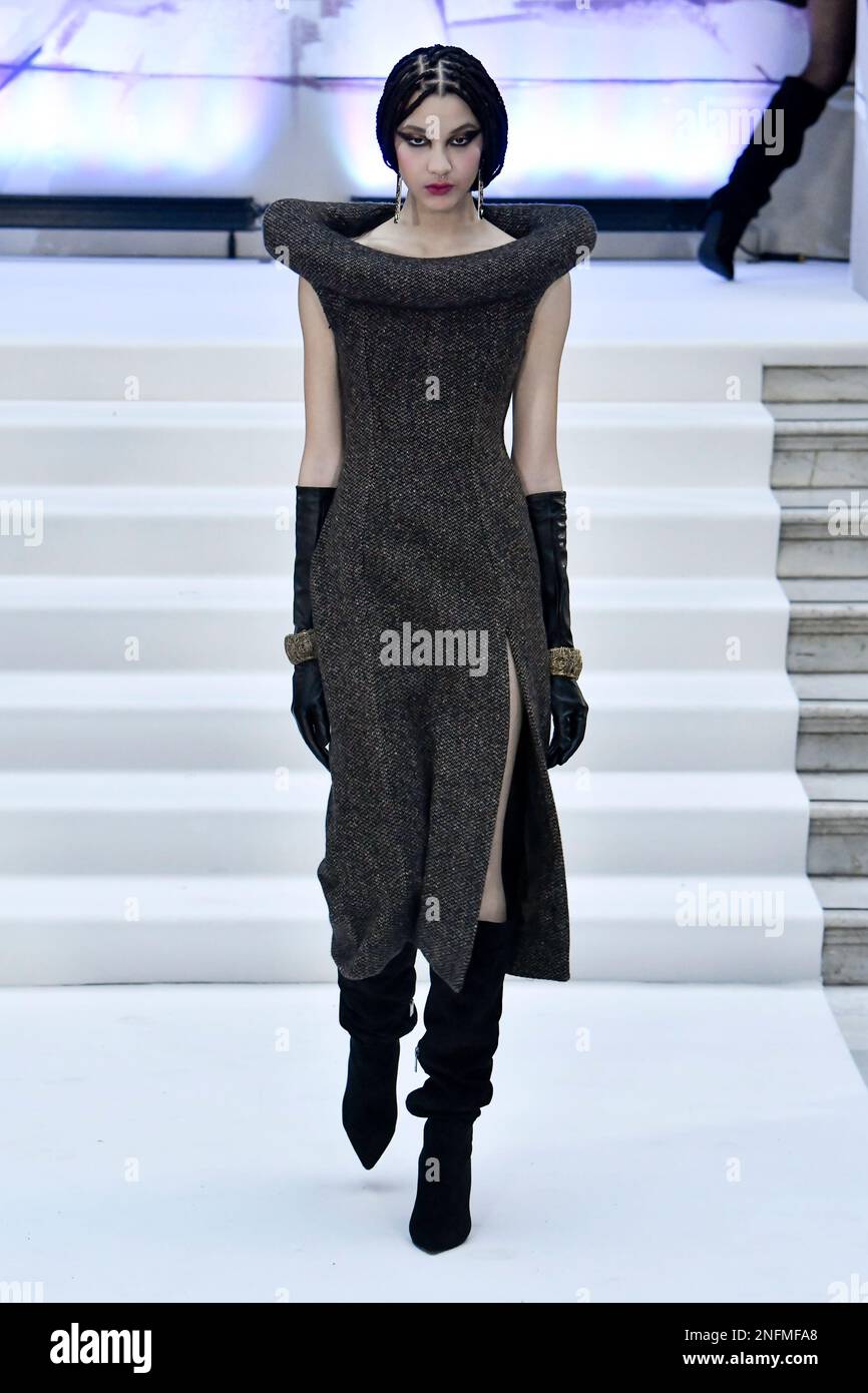 London UK, February 17 2023. Models on the runway at the Paul Costelloe ...