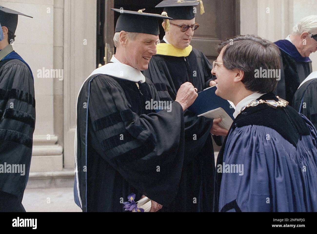 Actor Paul Newman, left, gestures as he talked with Yale University ...