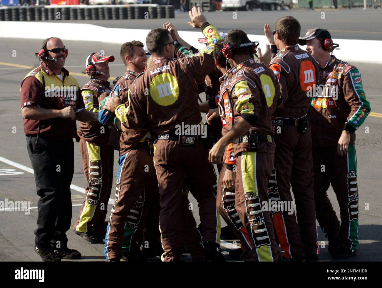 NASCAR driver Kyle Busch's pit crew celebrate after Busch won the ...