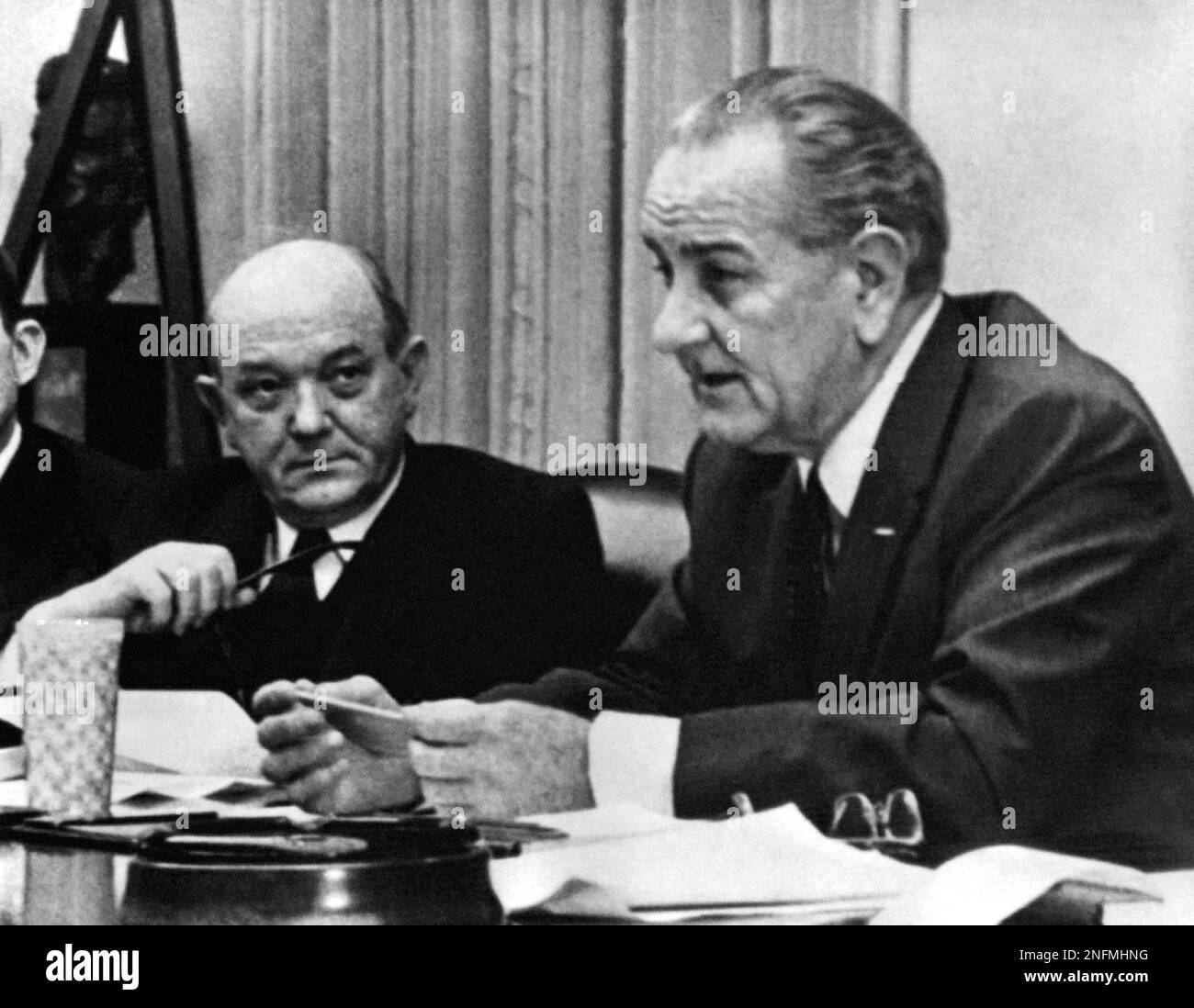 American President Lyndon B. Johnson, right, and Secretary of State ...