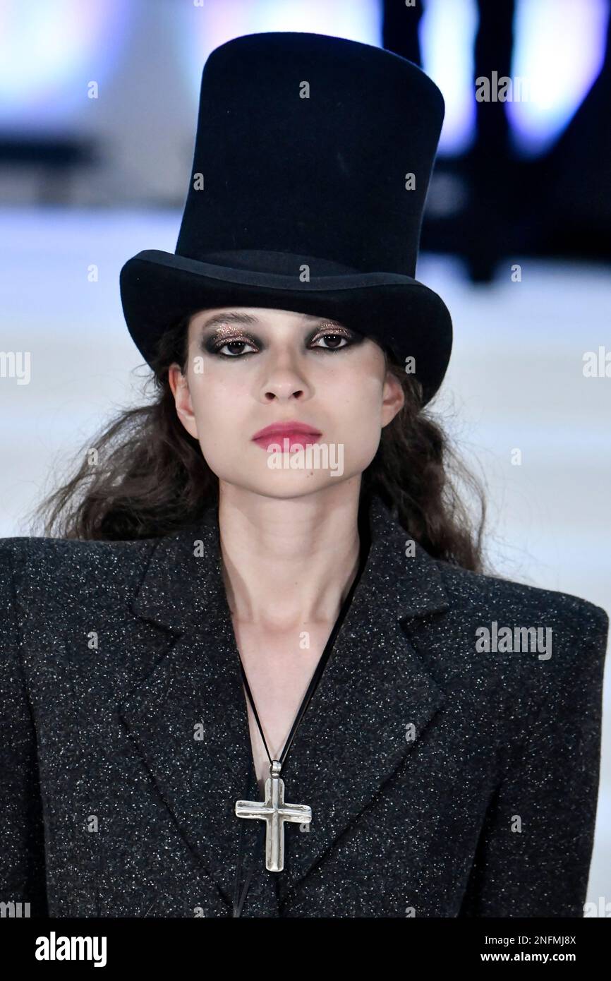London UK, February 17 2023. Models on the runway at the Paul Costelloe ...