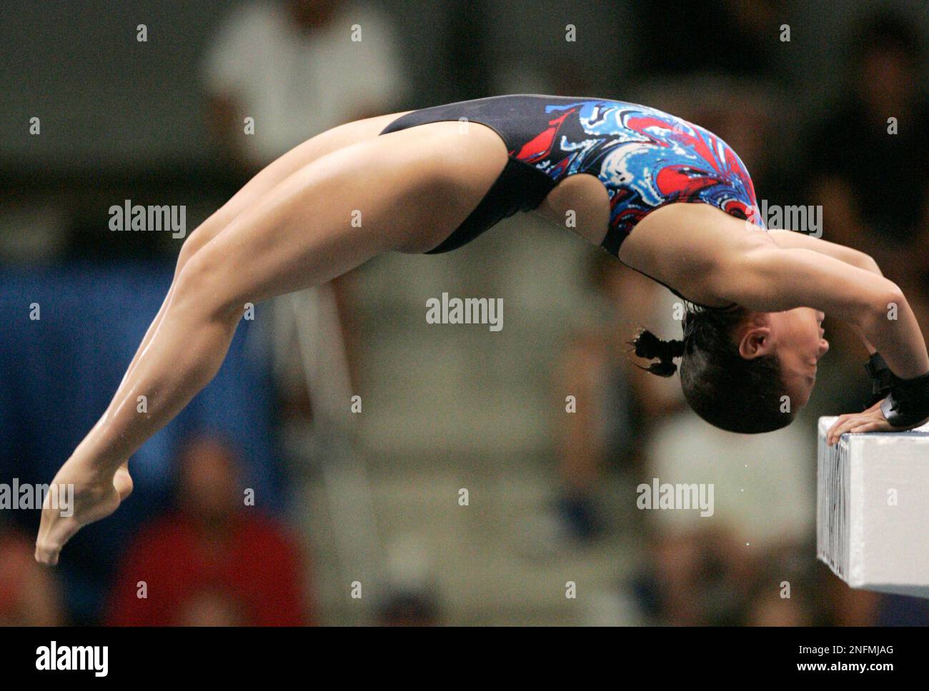 Haley Ishimatsu performs a dive in the finals of the women's 10-meter platform at the U.S ...