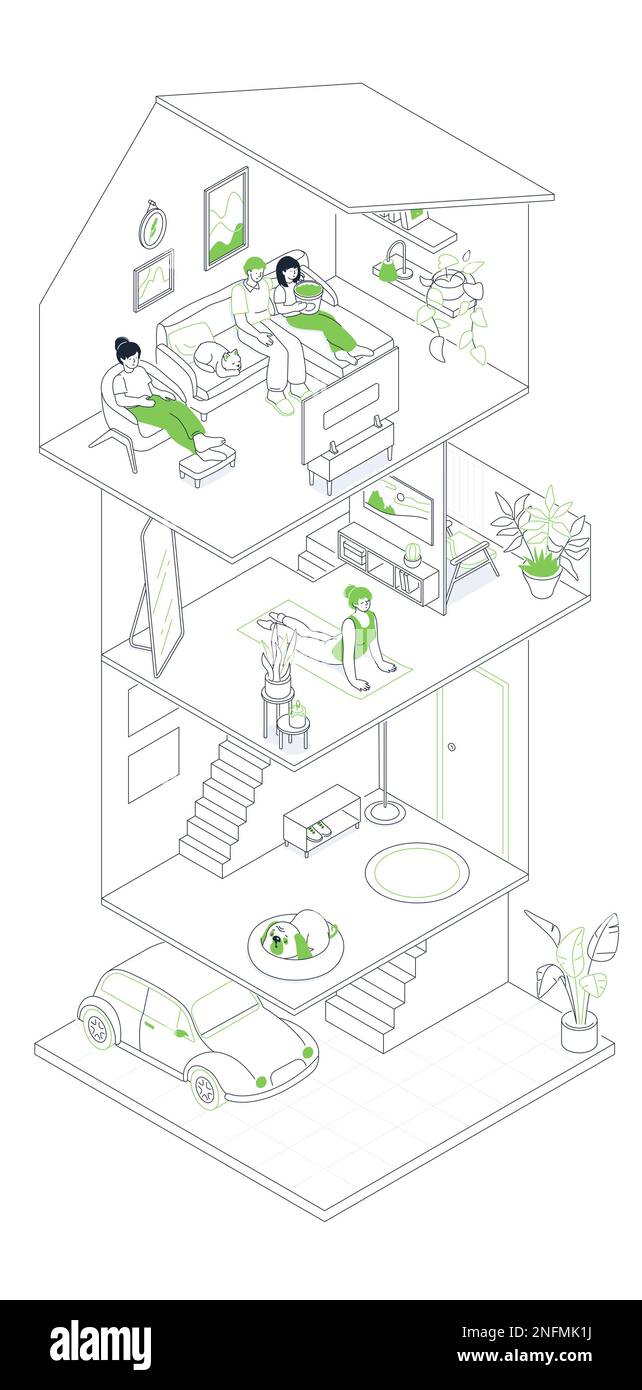 Multi-storey building - modern line design style isometric illustration ...