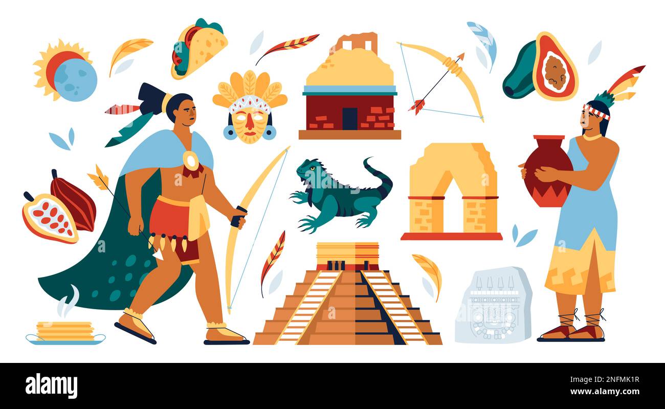 Mayan and Indian life - flat design style illustration set Stock Vector ...