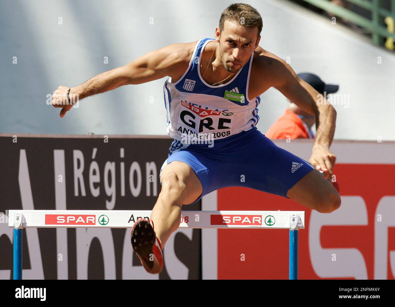 Periklis Iakovakis of Greece is seen in action during the 400m hurdles ...