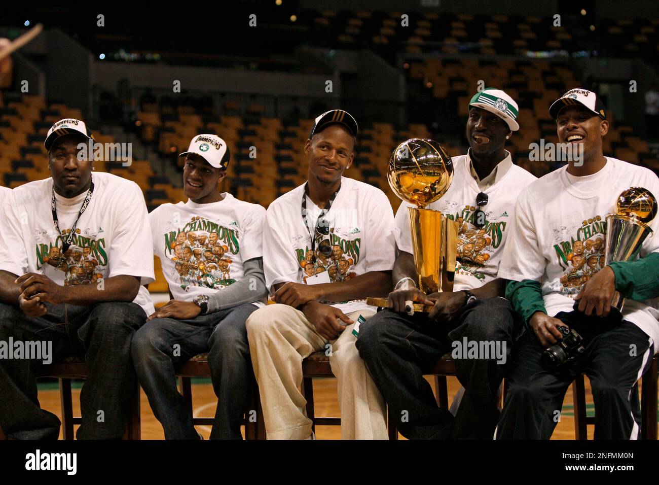 Boston Celtics teammates from left, Kendrick Perkins, Rajon Rondo Ray ...
