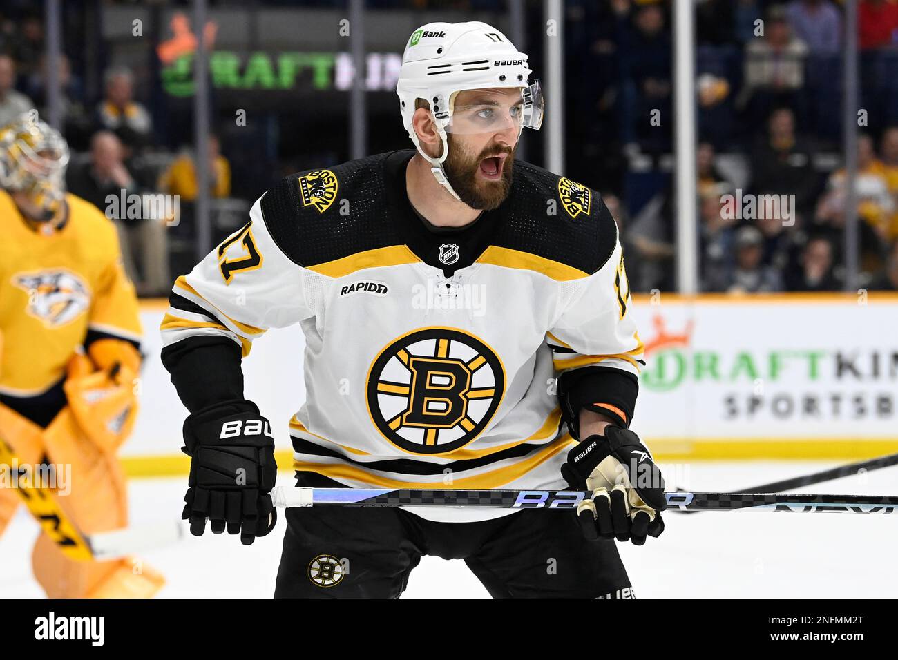 Boston Bruins left wing Nick Foligno (17) plays against the Nashville ...