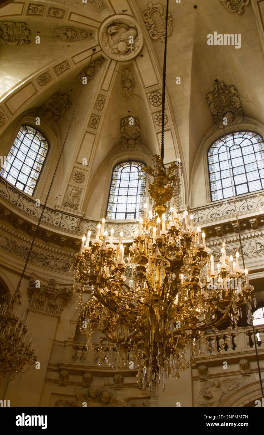 View Looking Up Of An Ornate Gilded Chandelier Hanging In The Apse Of ...