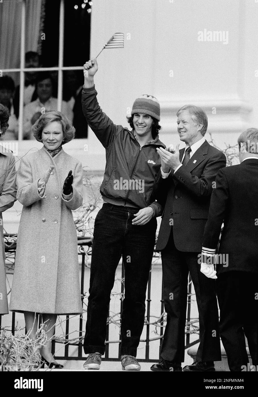 Five-time Olympic speed skating Gold Medalist Eric Heiden waves the ...