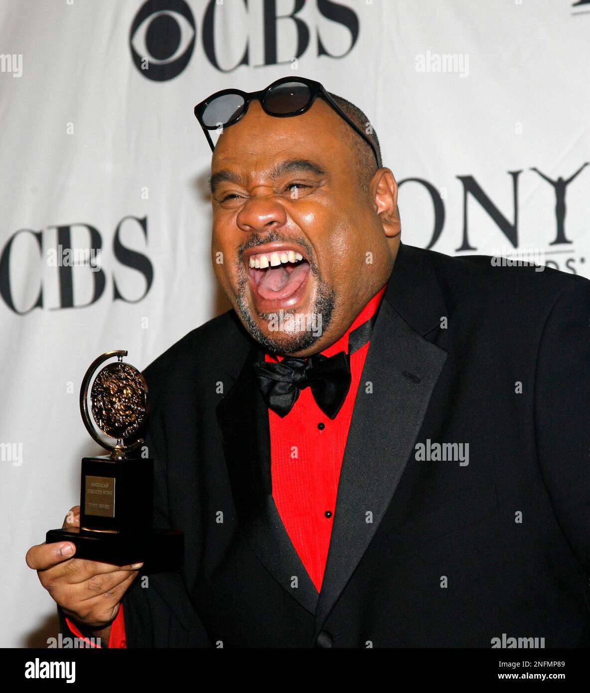 Mark Stewart, also known as Stew, poses backstage with his Tony awards ...