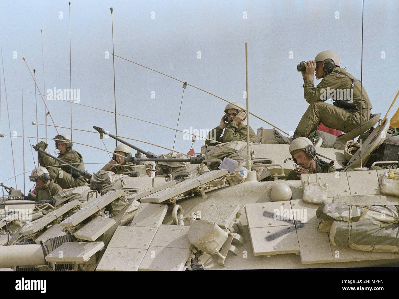 8th Tank Battalion of the U.S. Marines Carp on tanks during exercising ...