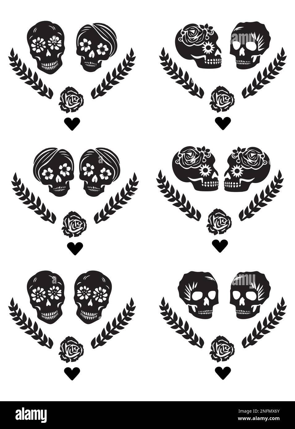 Set of macabre botanical skulls vector motif. Illustration of anatomy ...
