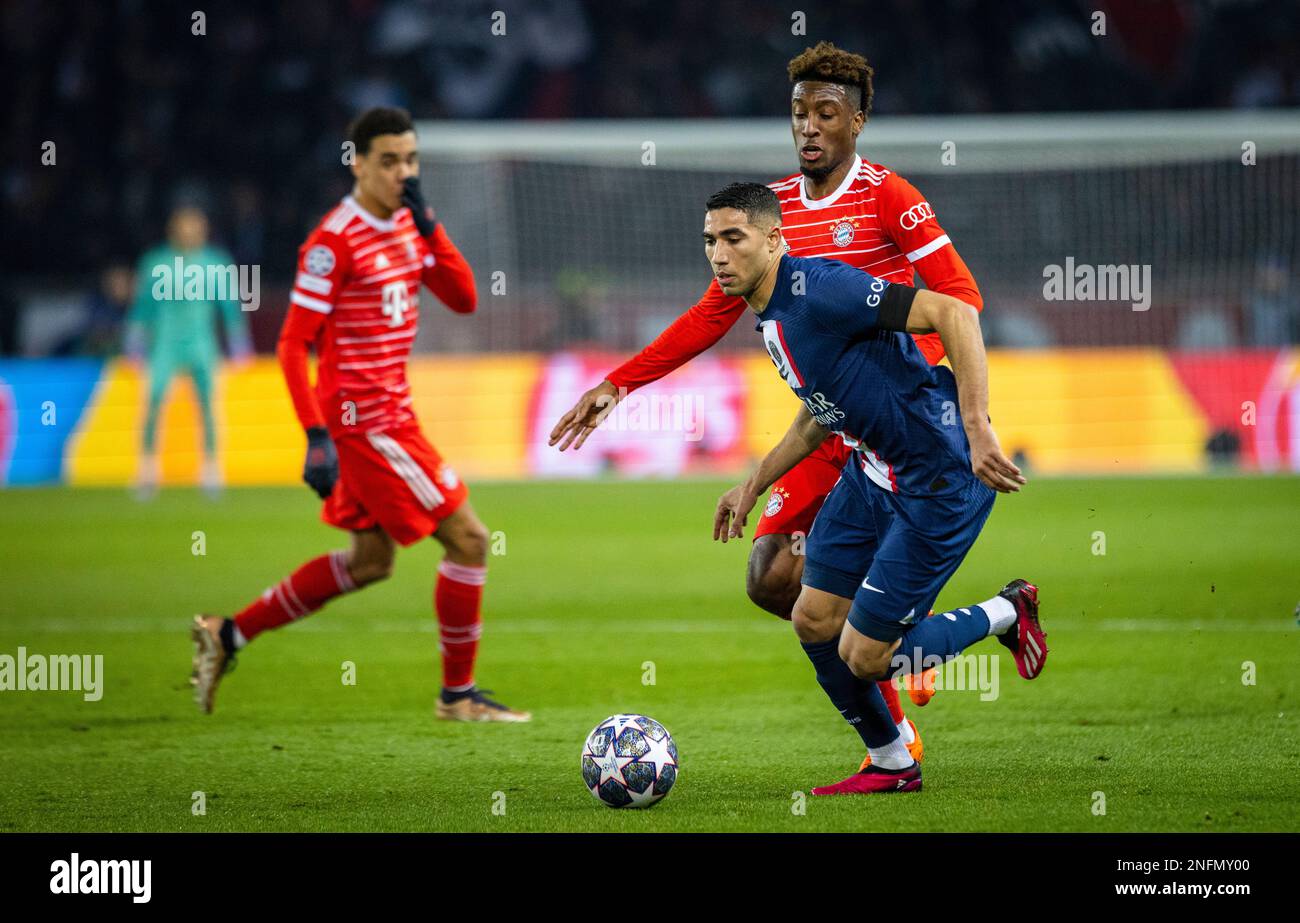 Paris, France. 14th Feb, 2023. Achraf Hakimi (PSG), Kingsley Coman ...