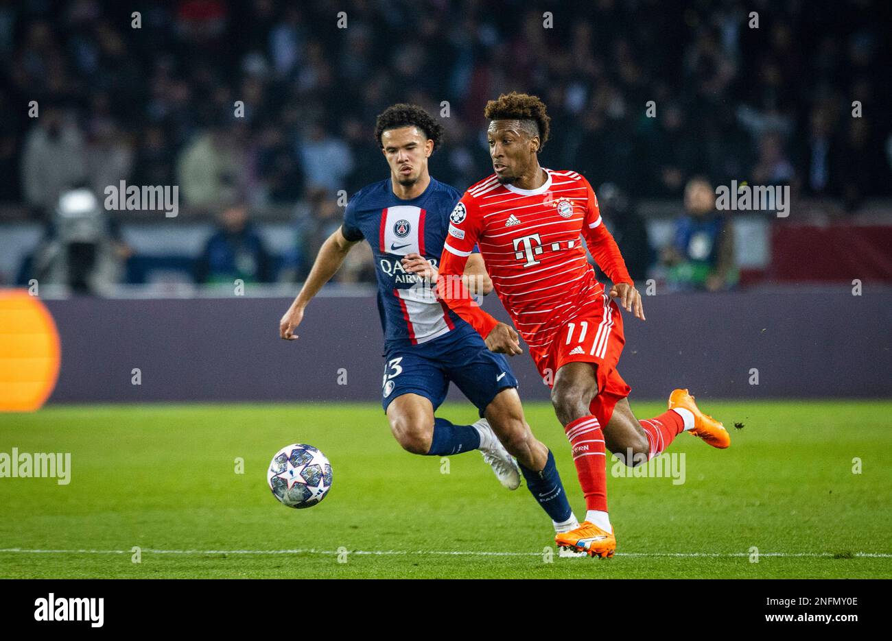 Paris, France. 14th Feb, 2023. Kingsley Coman (Muenchen) Warren Zaire ...