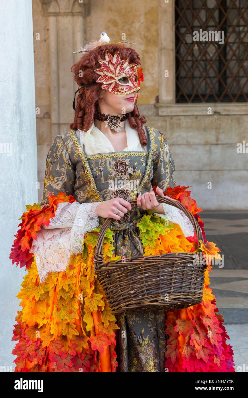 Carnival goer dressed in splendid costume dress and mask Venice ...