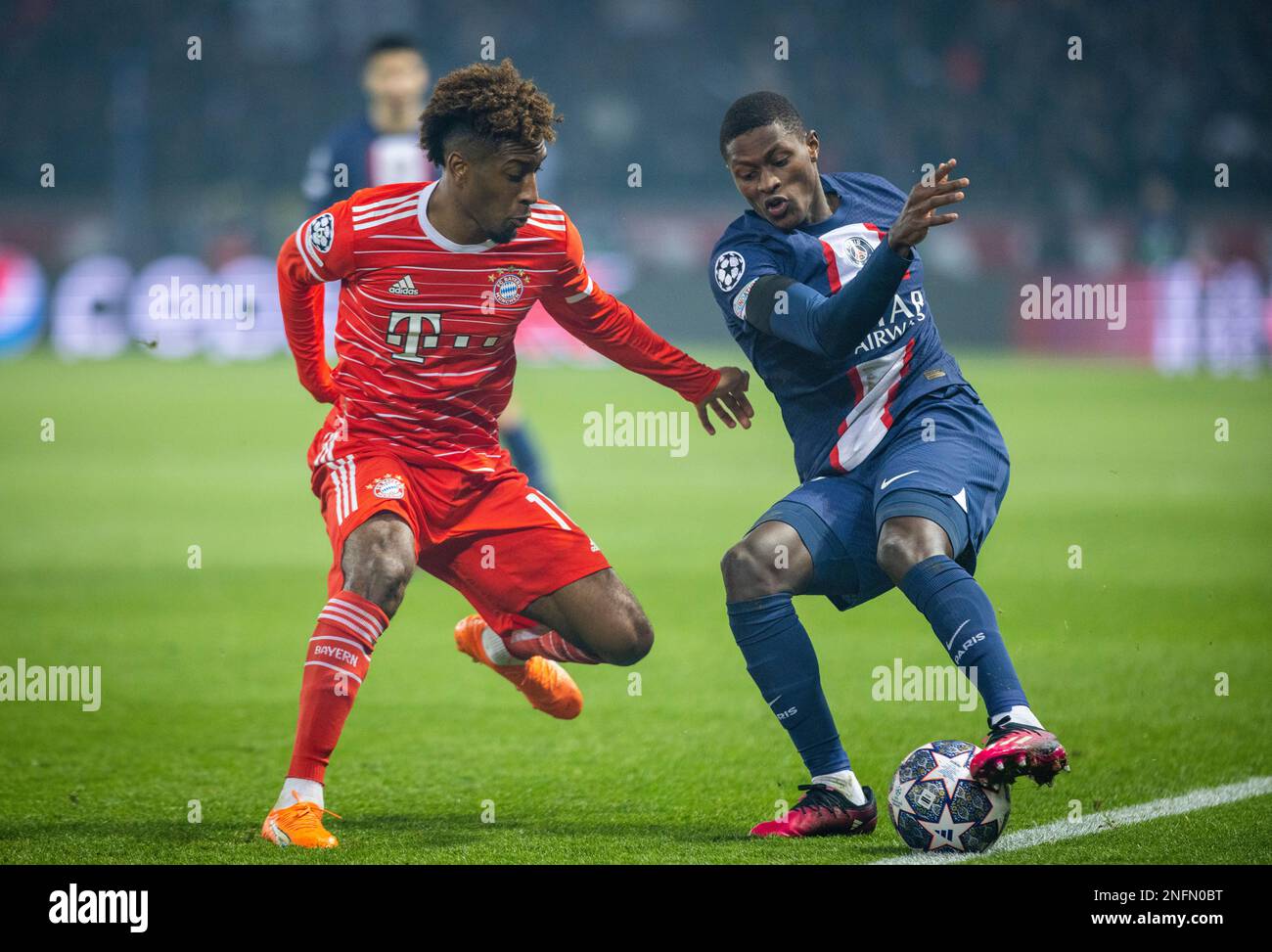 Paris, France. 14th Feb, 2023. Nuno Mendes (PSG), Kingsley Coman ...