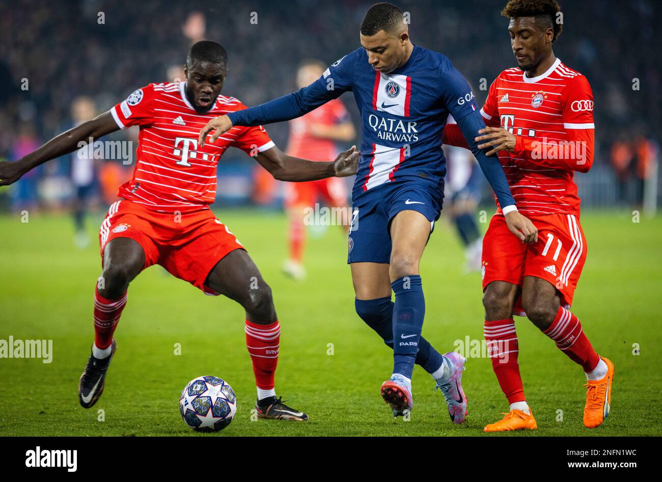 Paris, France. 14th Feb, 2023. Dayot Upamecano (Muenchen), Kylian ...