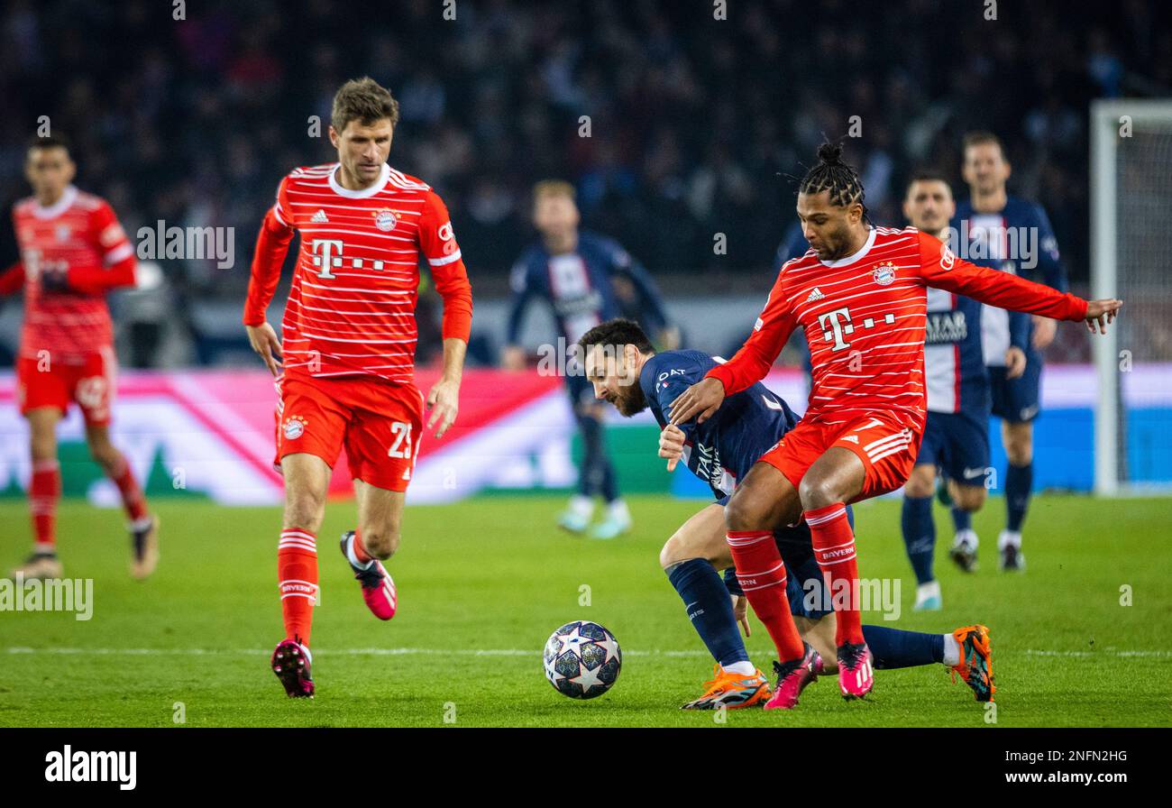 Paris, France. 14th Feb, 2023. Lionel Messi (PSG), Serge Gnabry ...