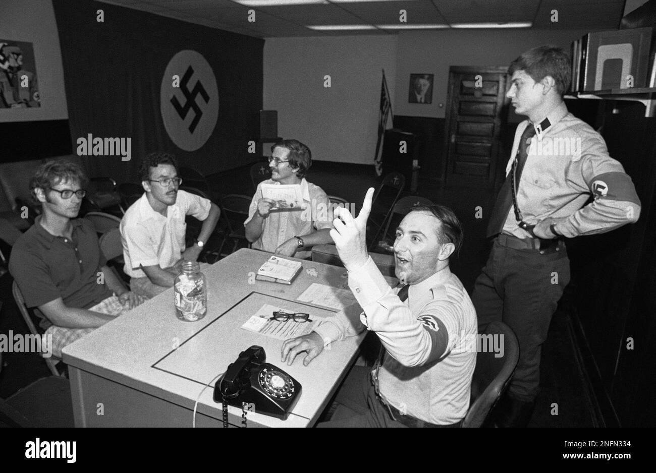 Nazi leader Frank Collin shown in main room of ramshackle Chicago ...