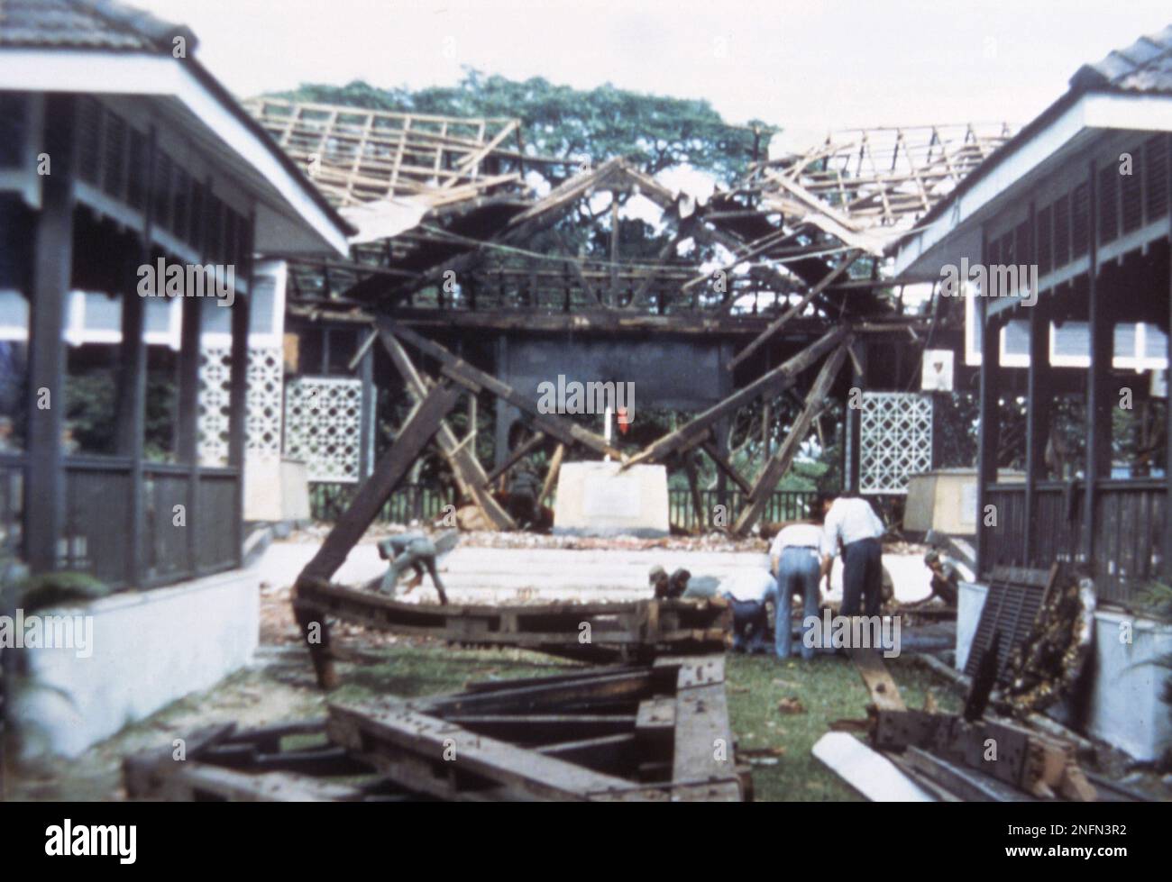 Outside view of Martyr's Mausolem in Rangoon, Burma, Oct. 17, 1983 which was damaged by a bomb ...