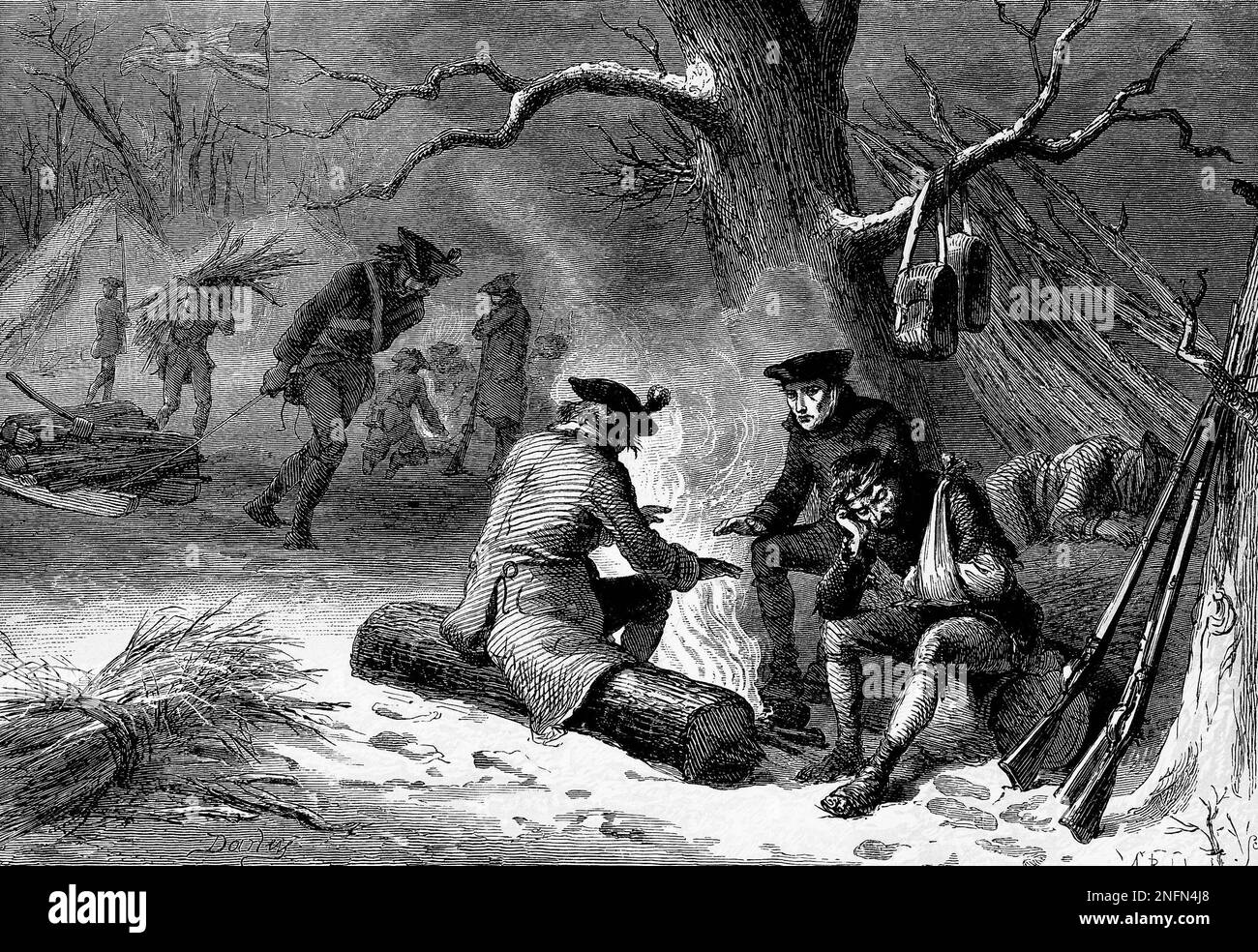 American troops at Valley Forge during bleak times in Dec. 1776 are ...