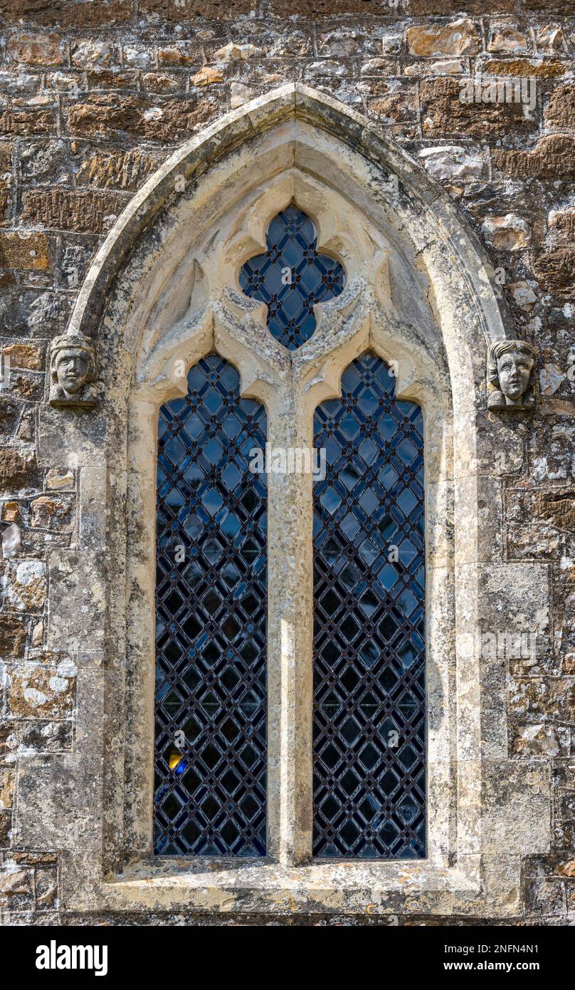 Old arched leaded window, St Candida and Holy Cross Church, Whitchurch ...