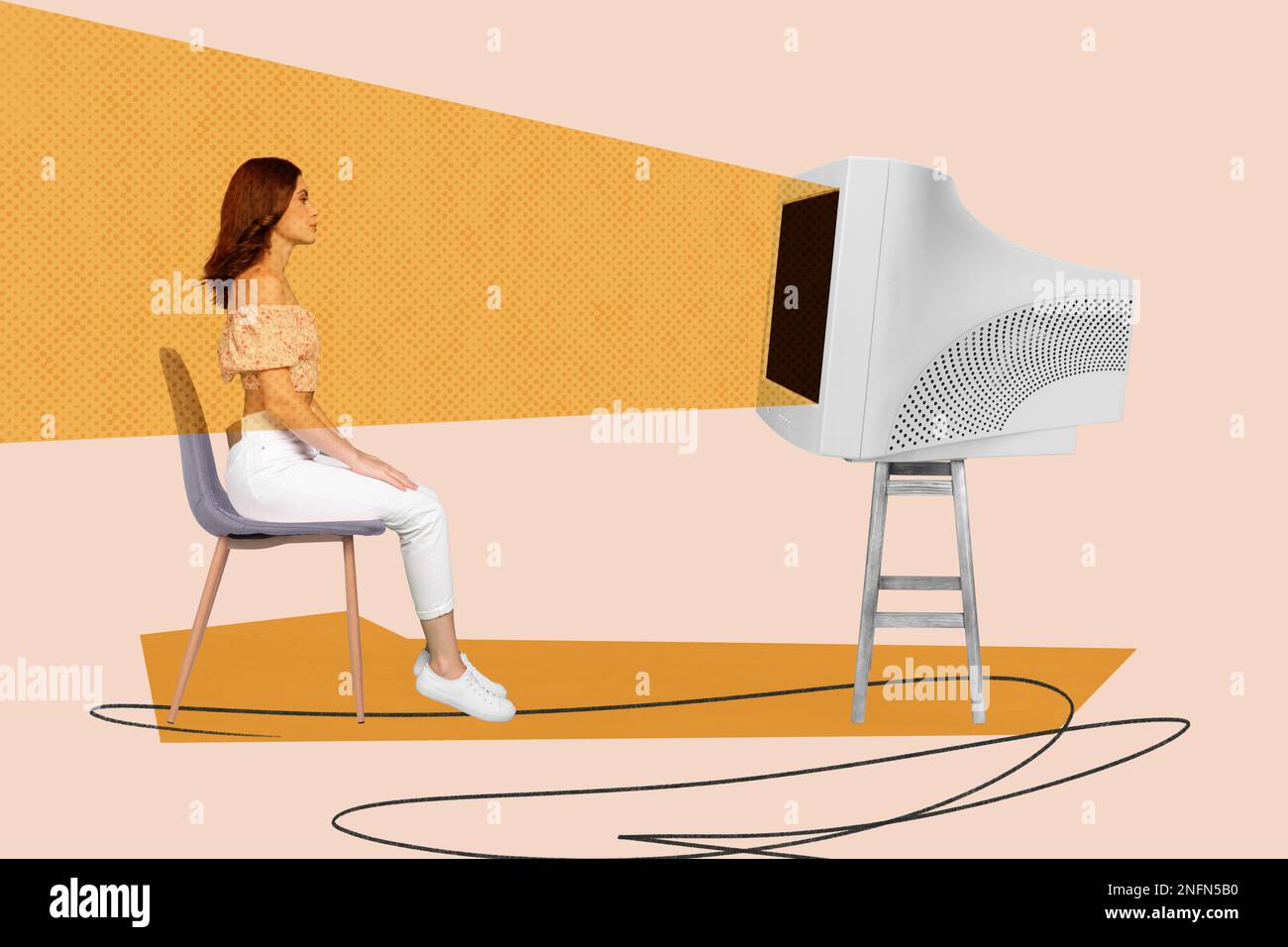 Photo cartoon comics sketch collage picture of addicted lady watching ...