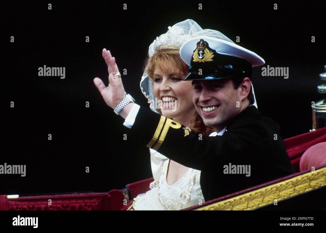 British Prince Andrew and his bride, Sarah, newly created Duke and ...