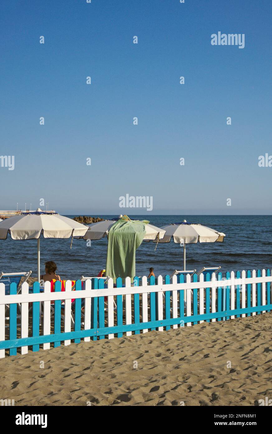 fence to separate a private beach in Marina di Massa, Versilia, Tuscany ...