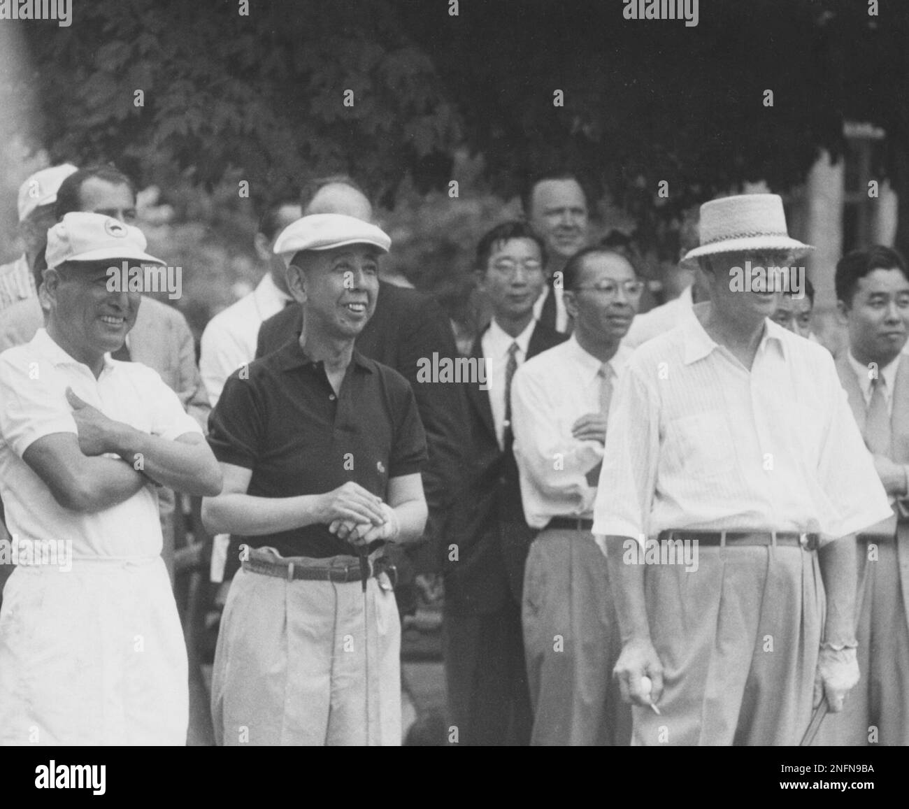 Japanese Prime Minister Shinsuke Kishi, center, and U.S. President ...