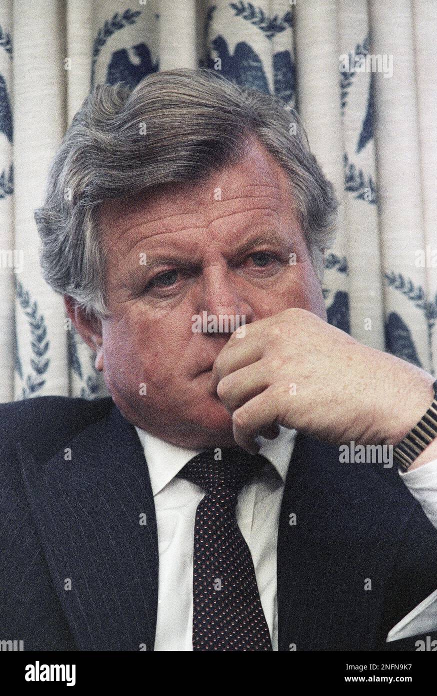 Edward Kennedy (D-Mass.) is shown in his office on Jan. 15, 1985. (AP ...