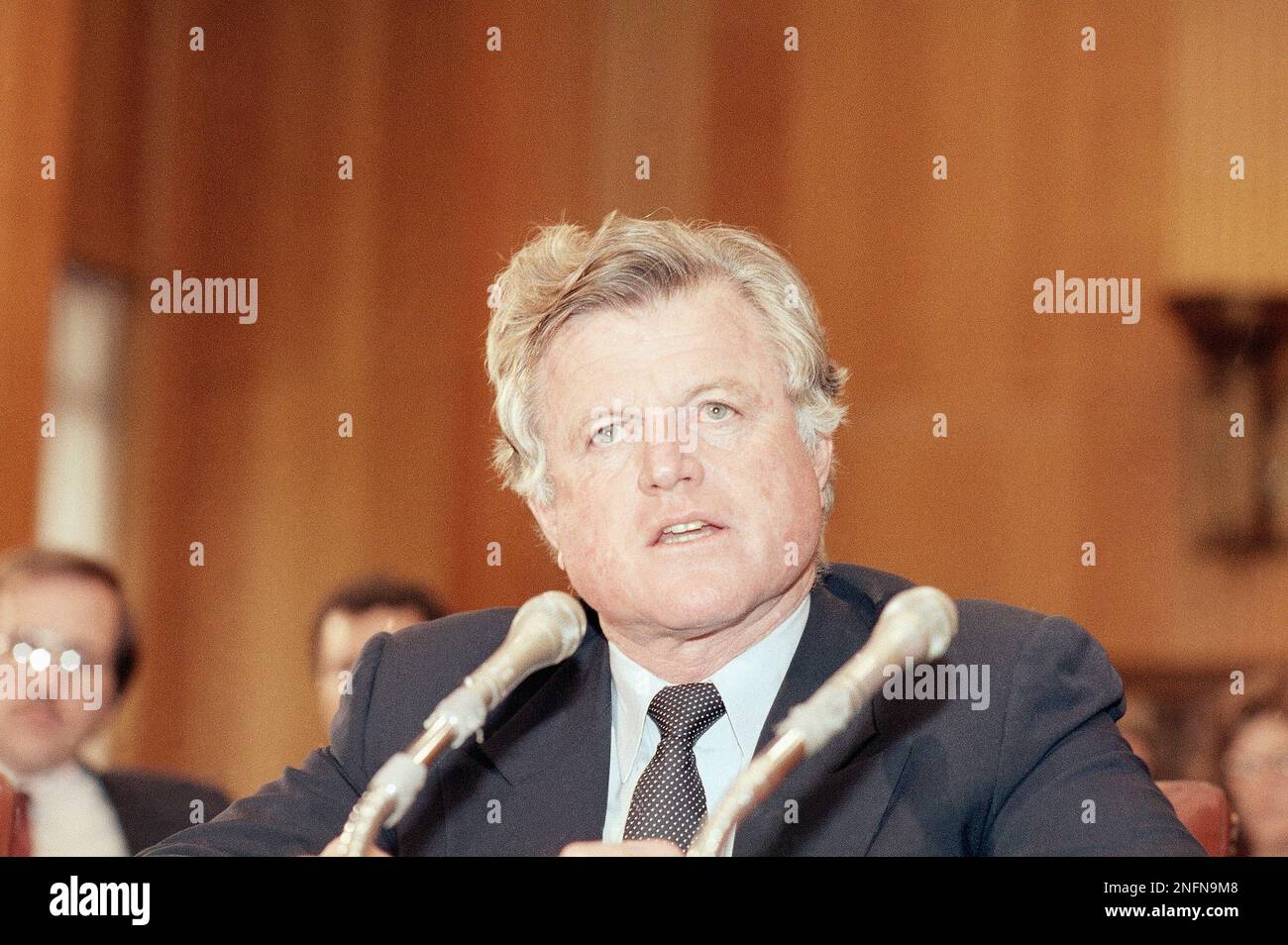 Sen. Edward Kennedy (D-Mass.) is shown speaking Dec. 10, 1985. (AP ...