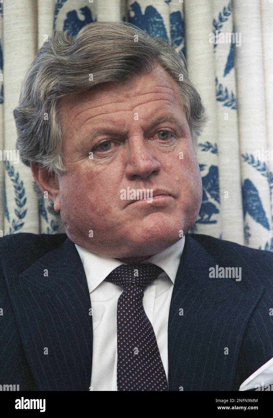 Edward Kennedy (D-Mass.) is shown in his office on Jan. 15, 1985. (AP ...